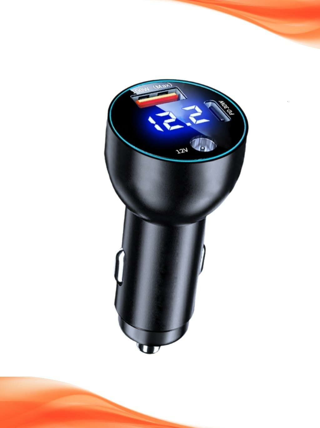 Автомобильное зарядное устройство USB 100W PD30W с LED дисплеем, USB ПД DC5521
