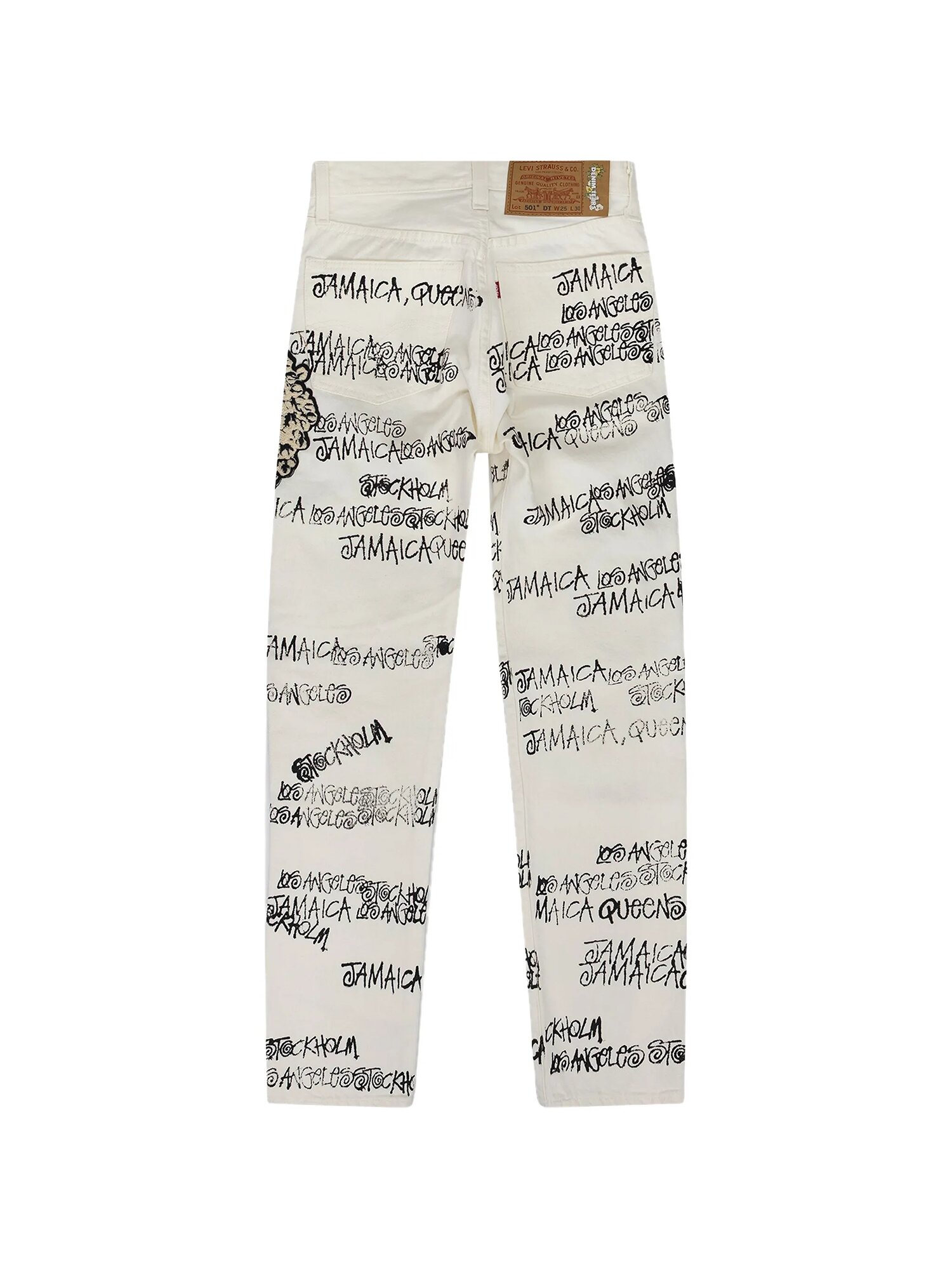 Джинсы DENIM TEARS 501 graffiti-print jeans, размер 31, бежевый/белый — фото 1