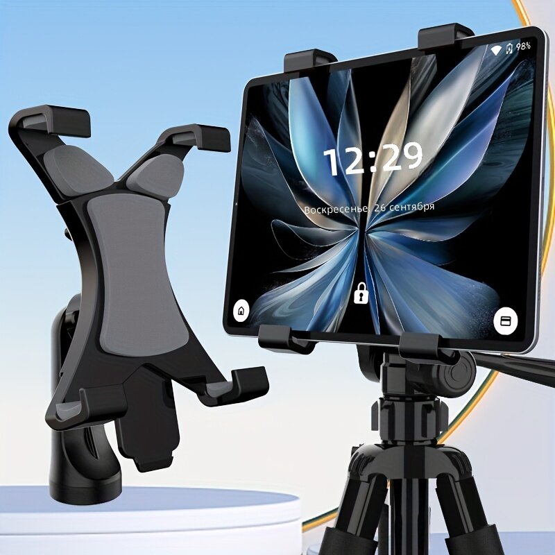 Держатель для планшета и телефона на штатив или монопод, поворотный на 360°, с универсальным адаптером крепления, для планшетов с большим экраном и складных смартфонов, из ABS, черный