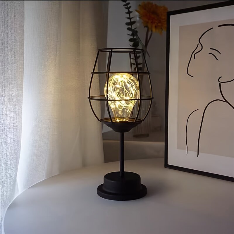 Винтажная LED-лампа с изогнутыми дугами, настольная/напольная, подставка в виде бокала, теплый и холодный белый свет, от батареек AA (не входят), лампочка в комплекте