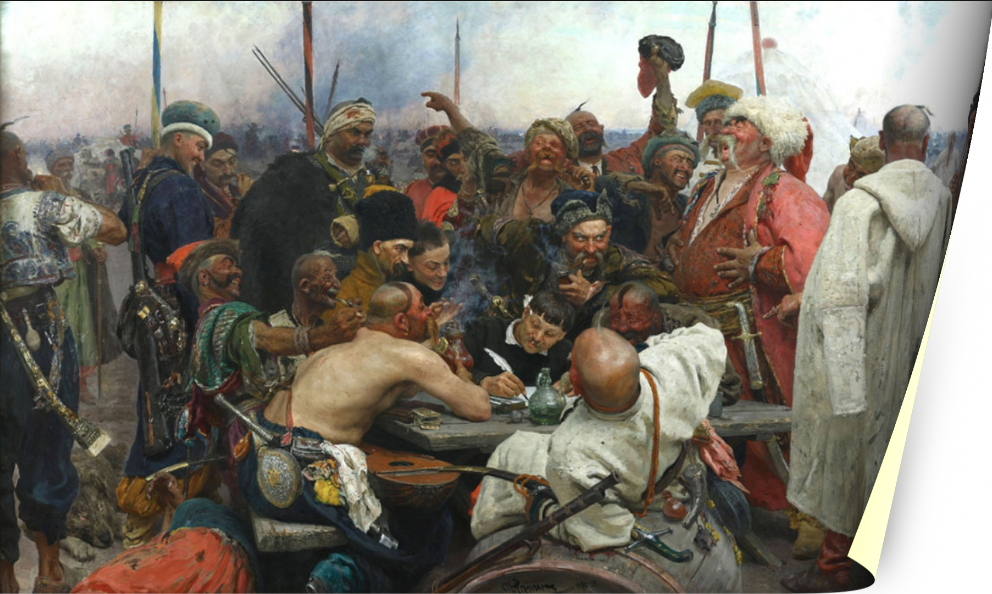 Картина "Запорожцы", Репин, печать на холсте (51х30 см / без подрамника)