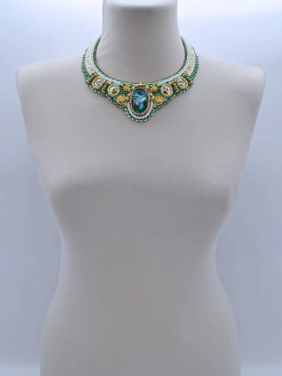 Бусы, бисер, хризоколла, кристаллы Swarovski, кристалл