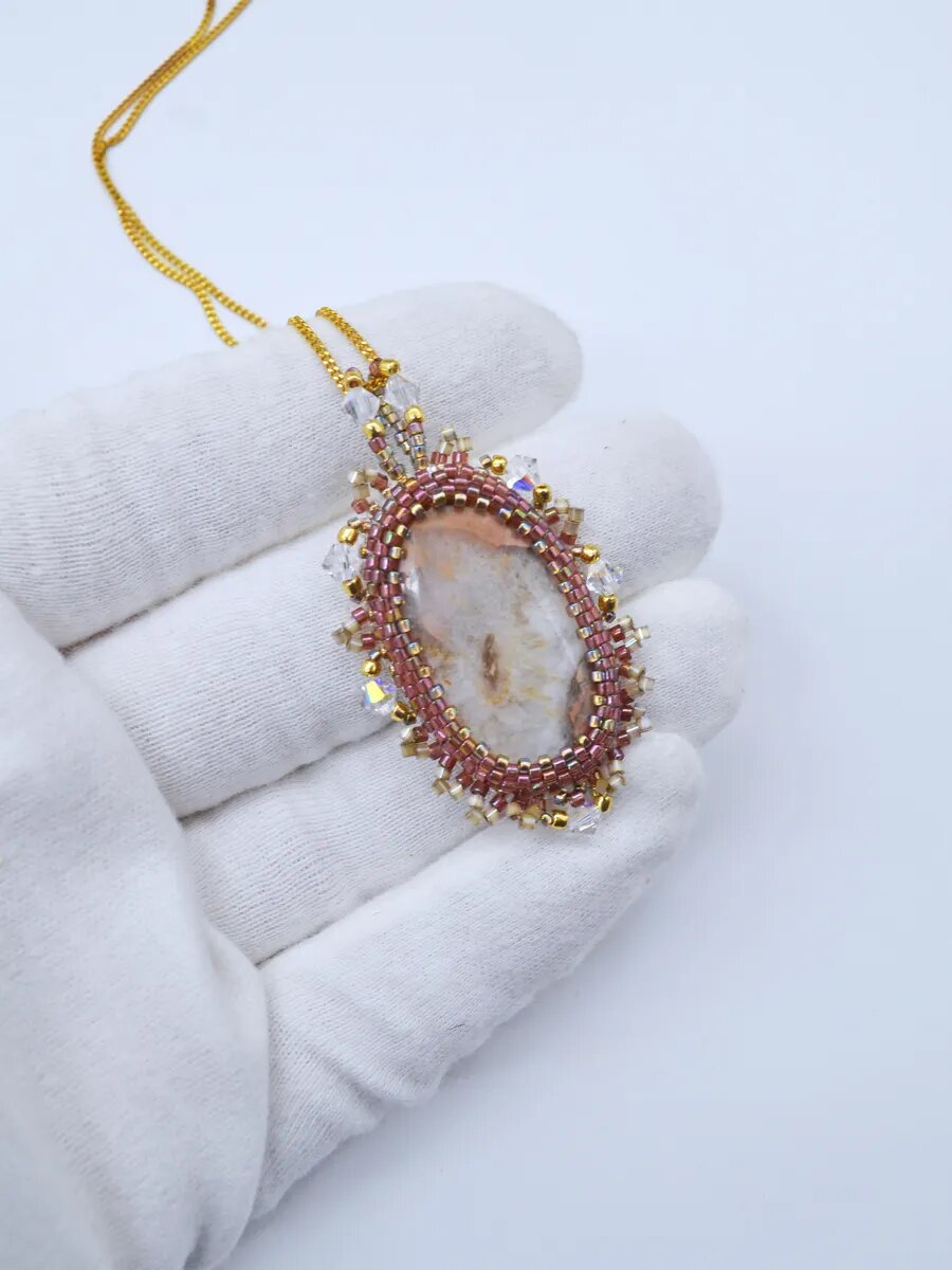 Подвеска ручной работы с яшмой и Swarovski