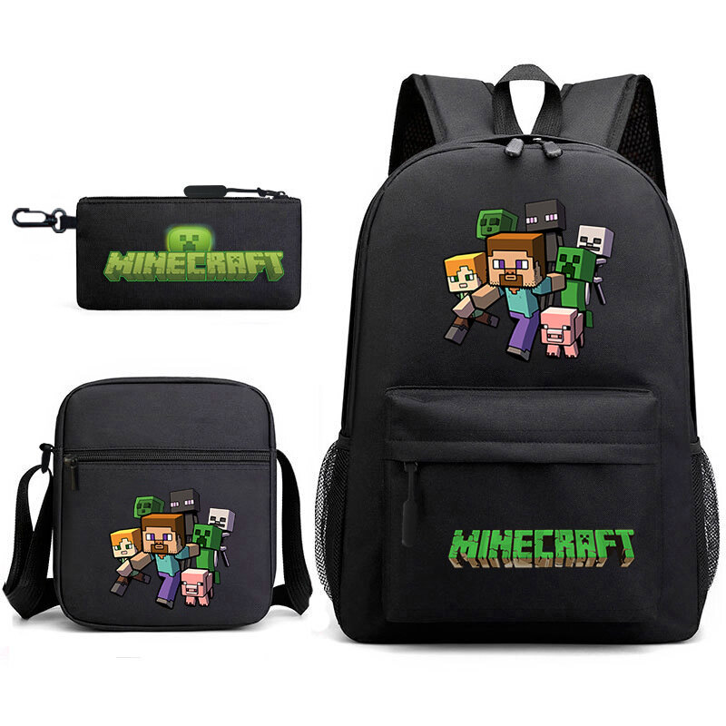 Лидер продаж, рюкзак Minecraft Creeper, сумка через плечо, сумка для ручек, школьная сумка из трех предметов, детский рюкзак с героями мультфильмов