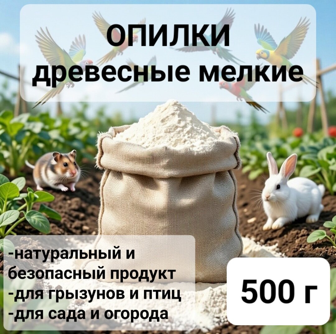 Опилки древесные мелкие для грызунов и птиц 500 г