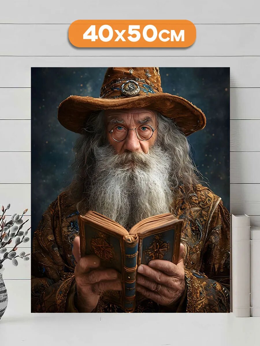 Картина на стену для дома Пожилой маг с книгой 40х50 см