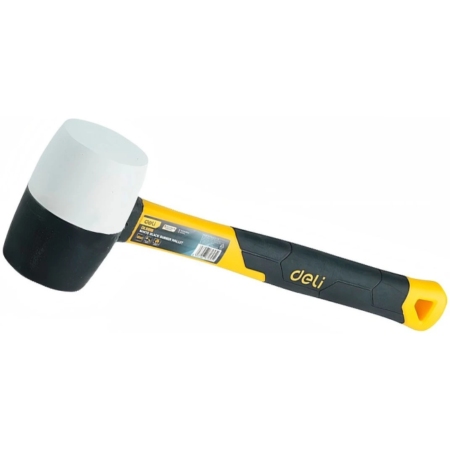 DL5816 Deli Киянка резиновая черно-белая Deli DL5816 450 грамм, фиберглассовая рукоять с резиновой вставкой — фото 1