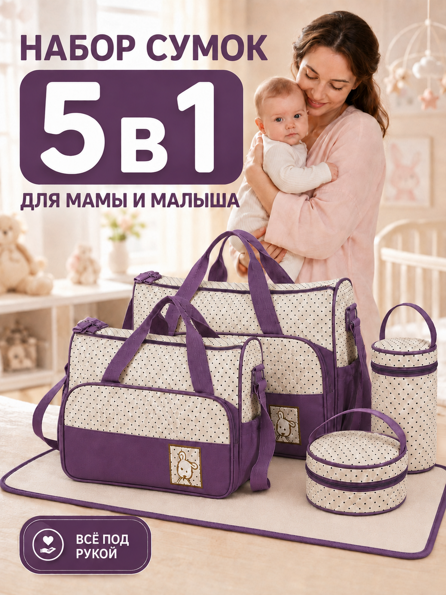 Набор сумок для мамы и малыша с пеленальным ковриком-пеленкой