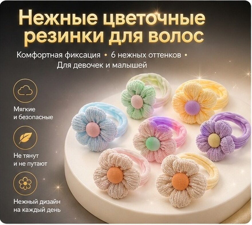 6 Штук Милые Резинки Для Волос Цветочные Аксессуары Для Девочек Размер 1 5X3 7Cm
