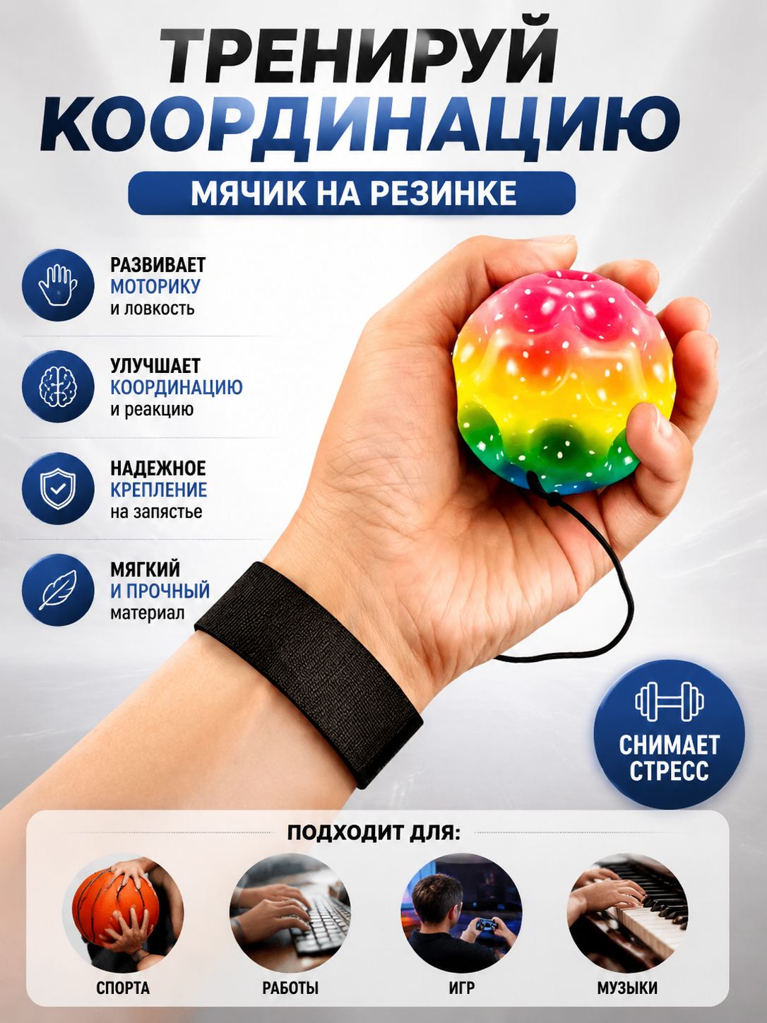 Игрушка-прыгающий мяч на запястье