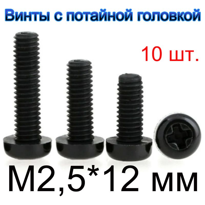 Винт 2.5 x 12 мм, головка: Круглая, 10 шт.
