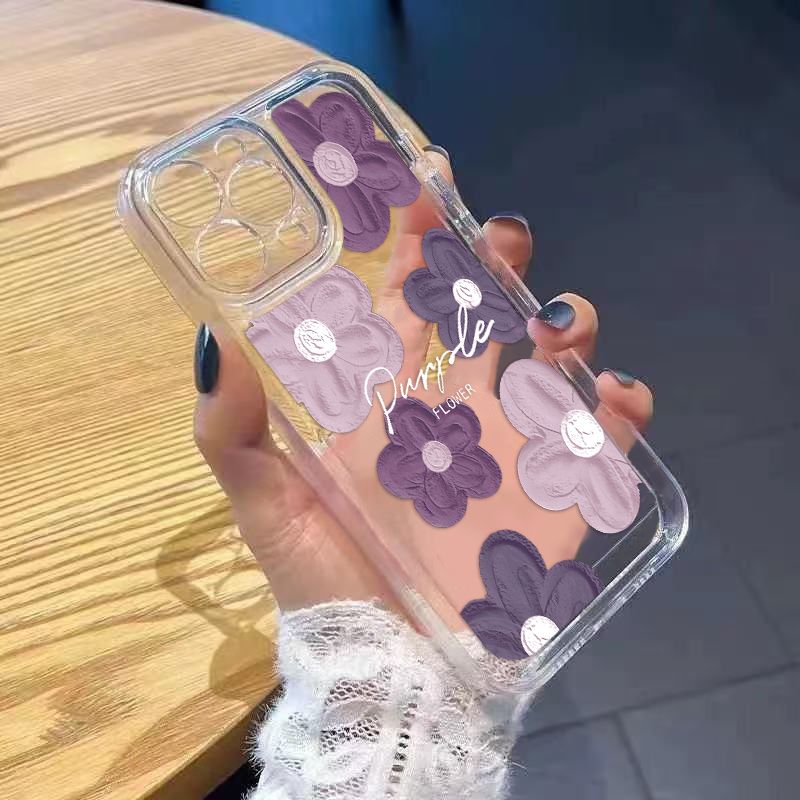 Чехол на Айфон 13 / iPhone 13 Прозрачный с фиолетовые цветы силиконовый удароПрочный