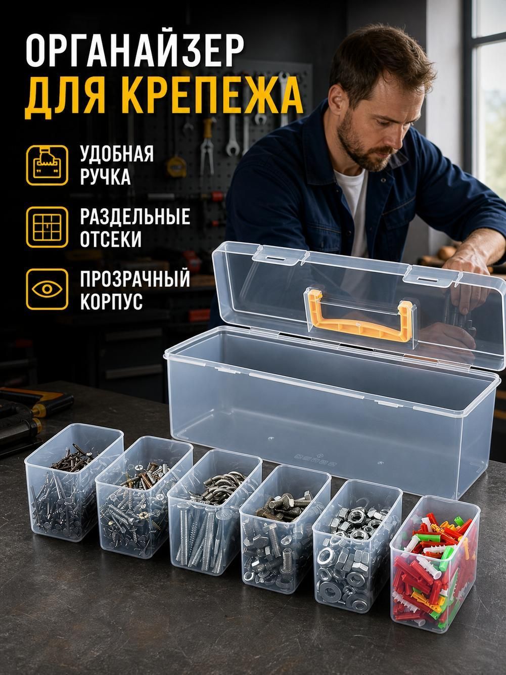 Ящик для хранения длина 24 см, ширина 9.5 см, высота 9 см.