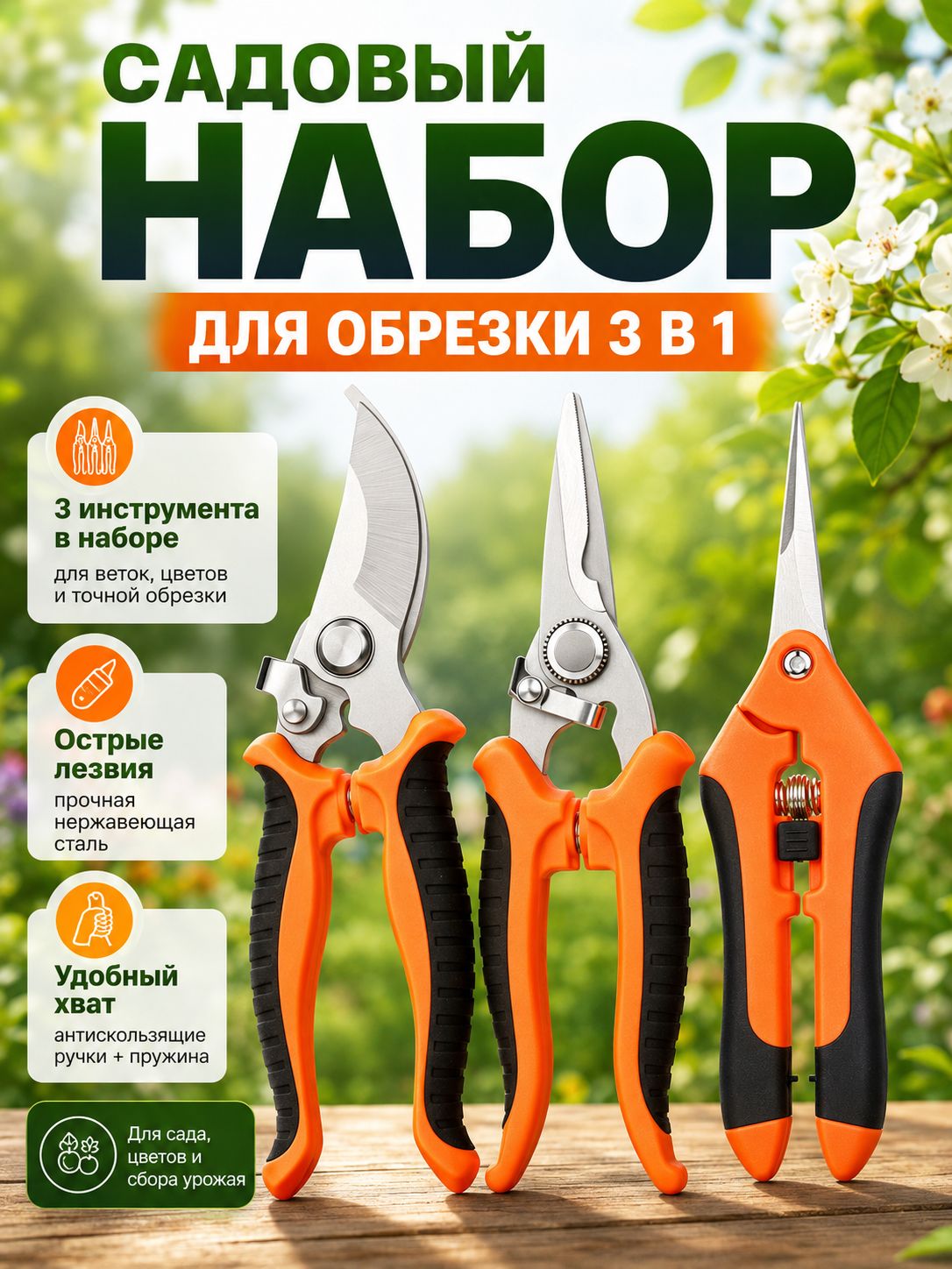 Набор садовых инструментов 3 шт нержавеющая сталь