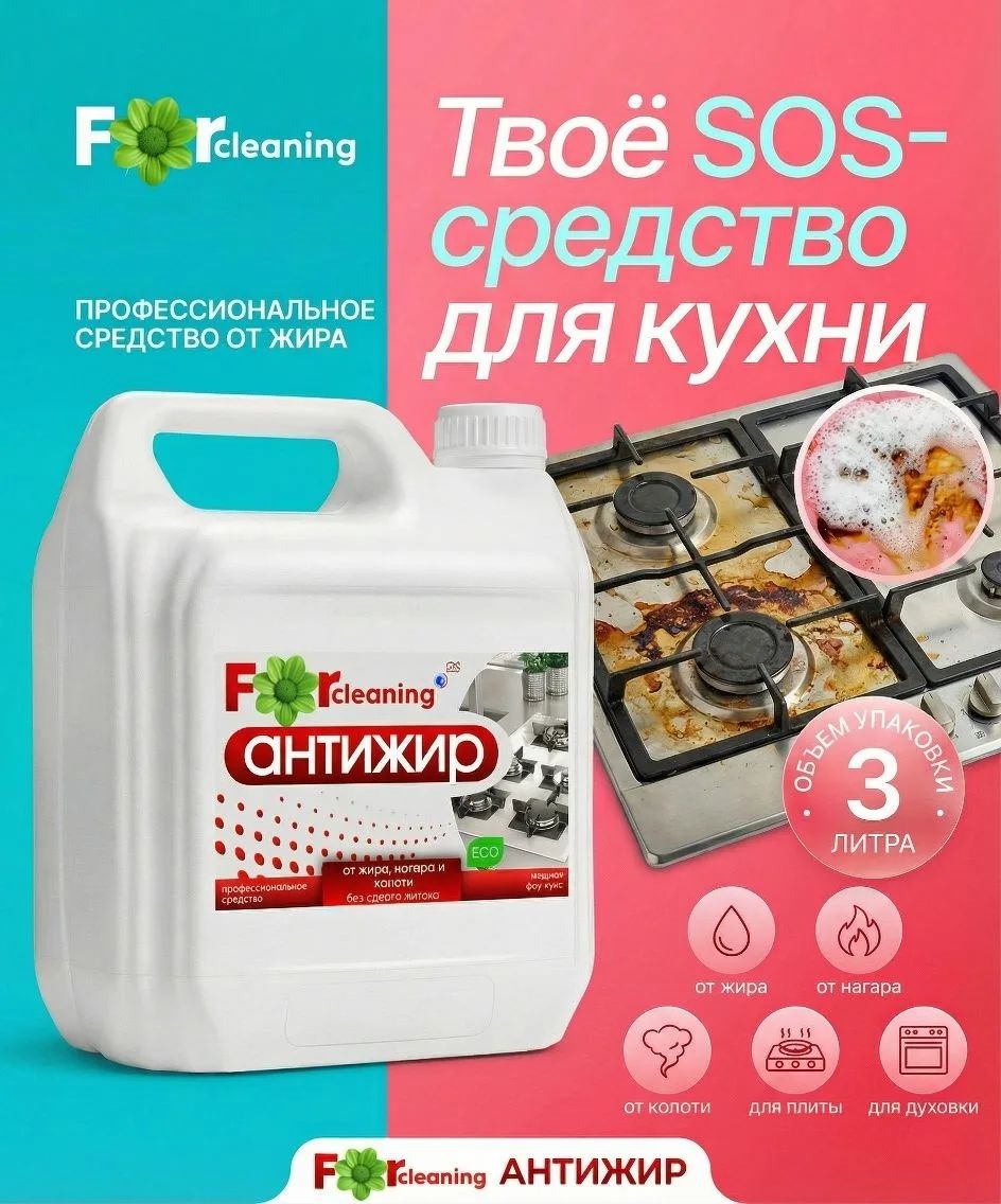 Антижир для кухни Gloss Sistem, жироудалитель для чистки плит, сковородок и кухонных поверхностей, концентрат 3 литра