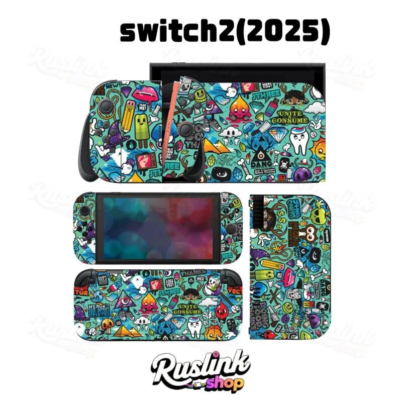 Защитная пленка для Nintendo Switch 2 (2025) — полноцветная наклейка на корпус консоли с принтом, защита от царапин