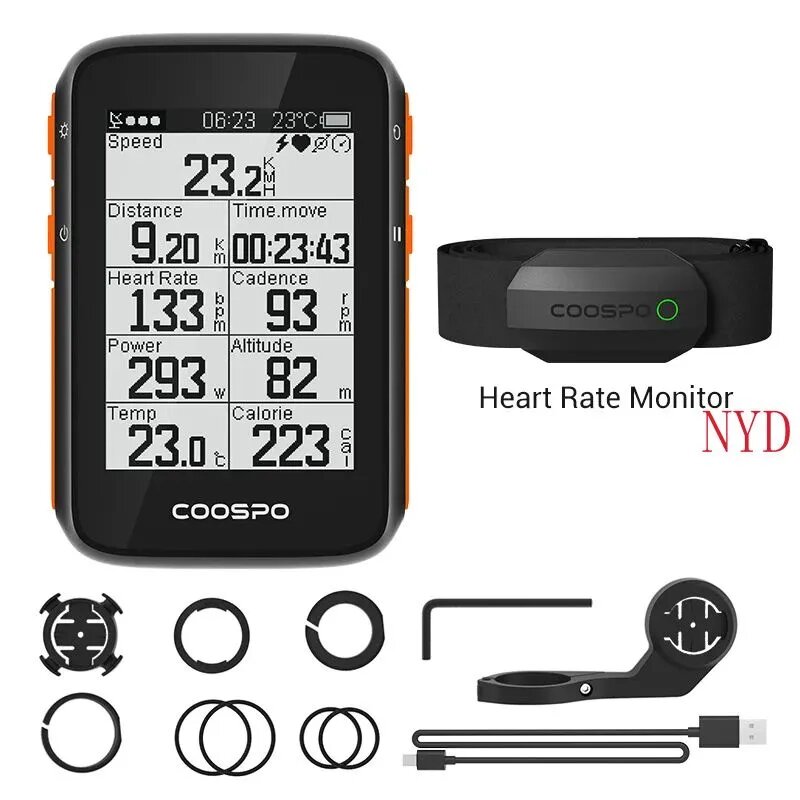Велокомпьютер Coospo BC200, поддерживает ANT GPS Bluetoothводонепроницаемость IP67 экран 2,4 дюйма, аккумулятор емкостью 500 мАч, Русский язык, Товары включают BSC200 + H808S
