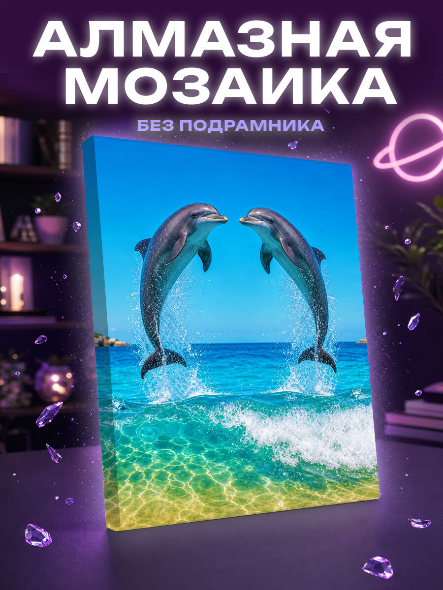 Алмазная мозаика Танец дельфинов над волной