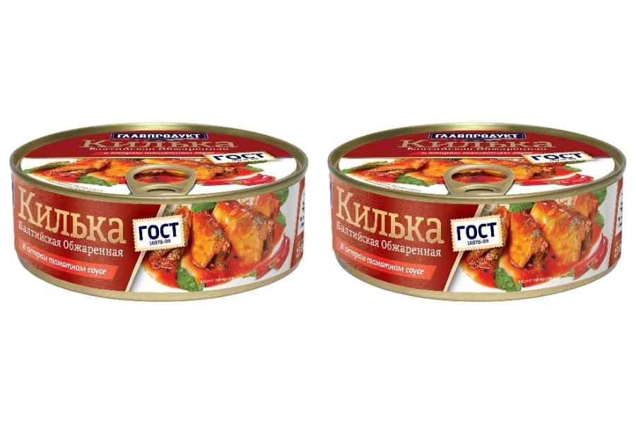 Главпродукт Килька обжаренная в остром томатном соусе 230 г, 2 шт
