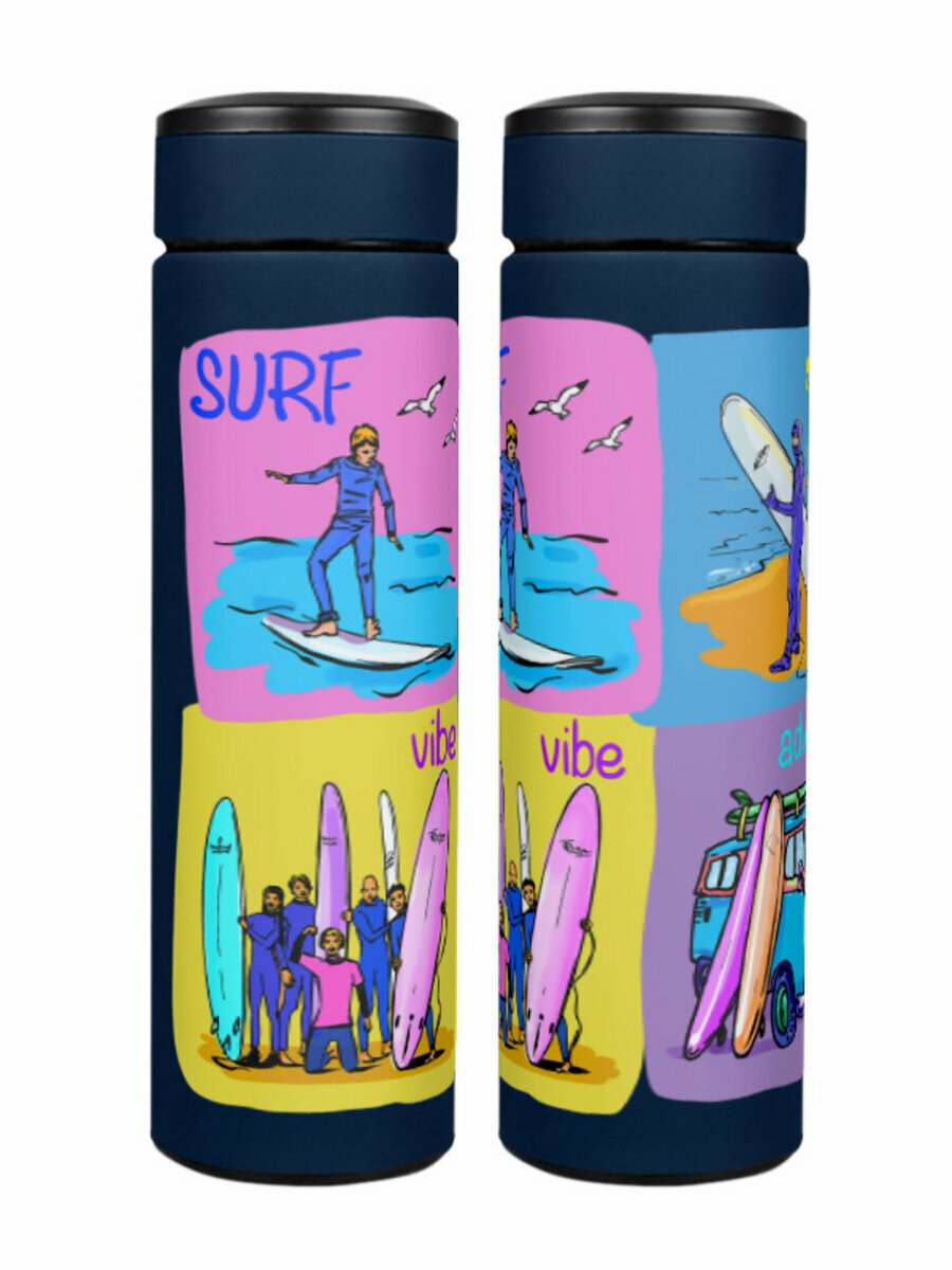 Термос «Surf live. Подарок для серферов» (темно-синий)