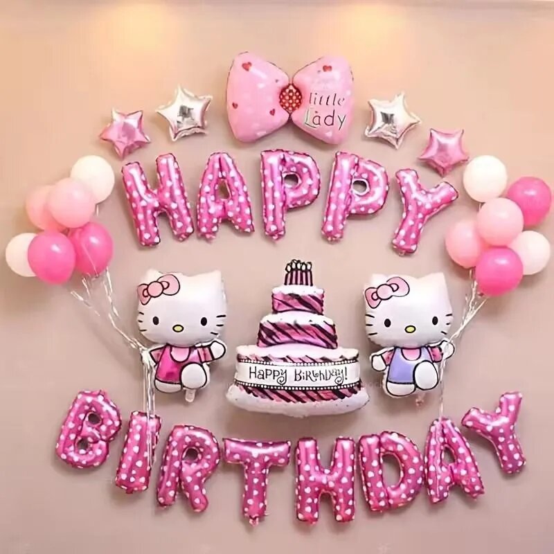 Набор воздушных шаров фольгированных 33 шт "Hello Kitty"