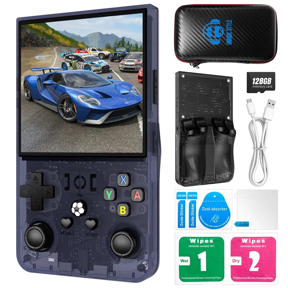 AISLPC 128 ГБ Обновленная портативная игровая консоль R36MAX, более 22 000 игр, аккумуляторная емкость 4000 мАч, 4 - дюймовый IPS с высоким экраном 720x720 с высоким разрешением, двойной 3D джойстик