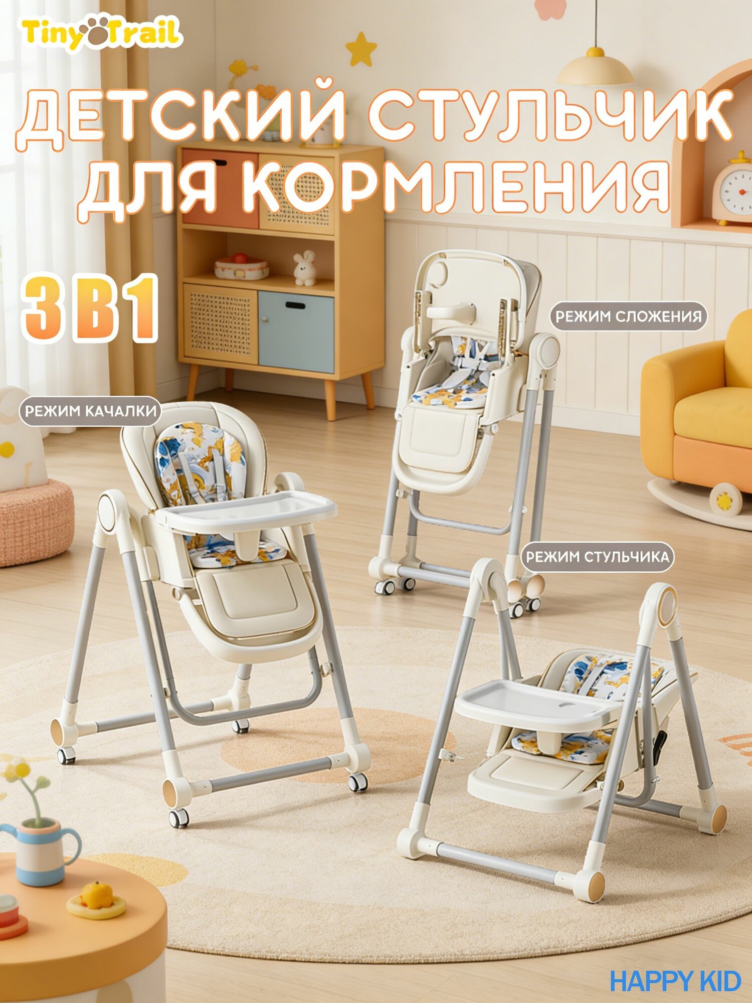 Стульчик для кормления, режим колыбели, режим кормления, складной, регулируемый по высоте, регулируемые педали и спинка, S-700