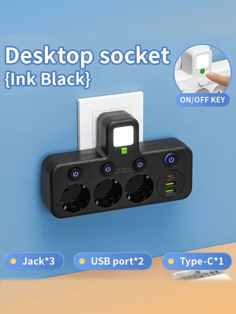 Умная розетка адаптер с несколькими выходами USB и Type C сетевой разветвитель
