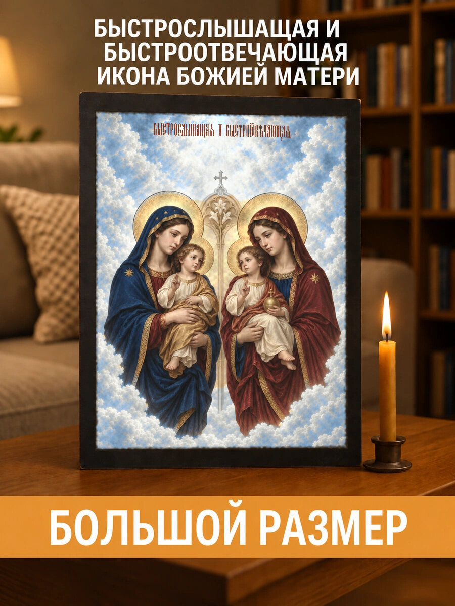 Икона «Быстрослышащая и Быстроотвечающая икона Божией Матери» на натуральном дереве, 30×40 см, храмовая живопись, потёртое золото