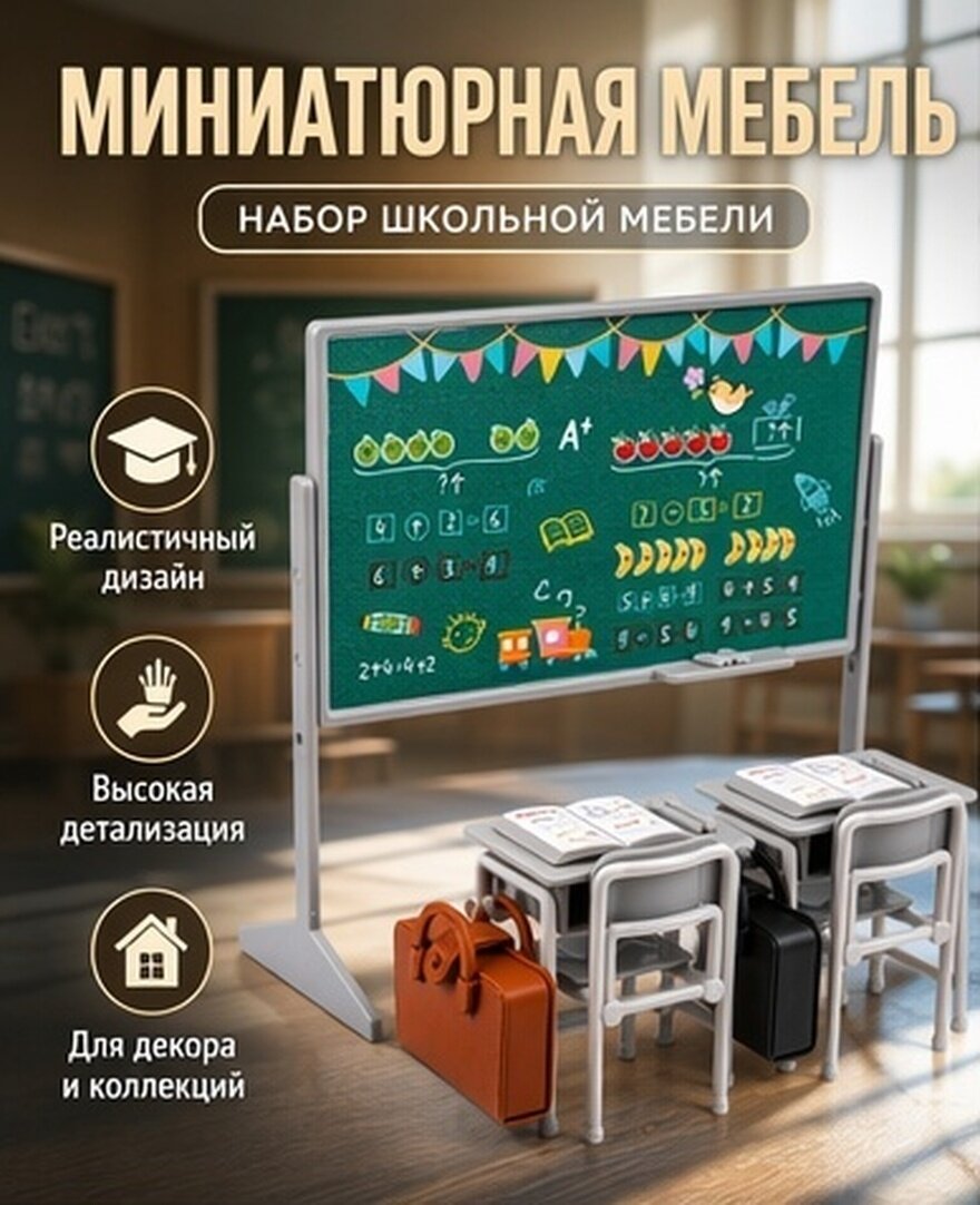 Миниатюрный школьный мебельный набор из пвх, серый, для декора