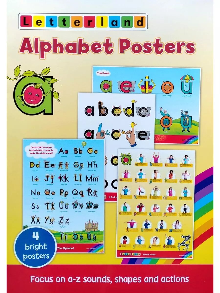 Alphabet Posters плакаты английский язык алфавит буквы | Набор из 4 настенных плакатов.