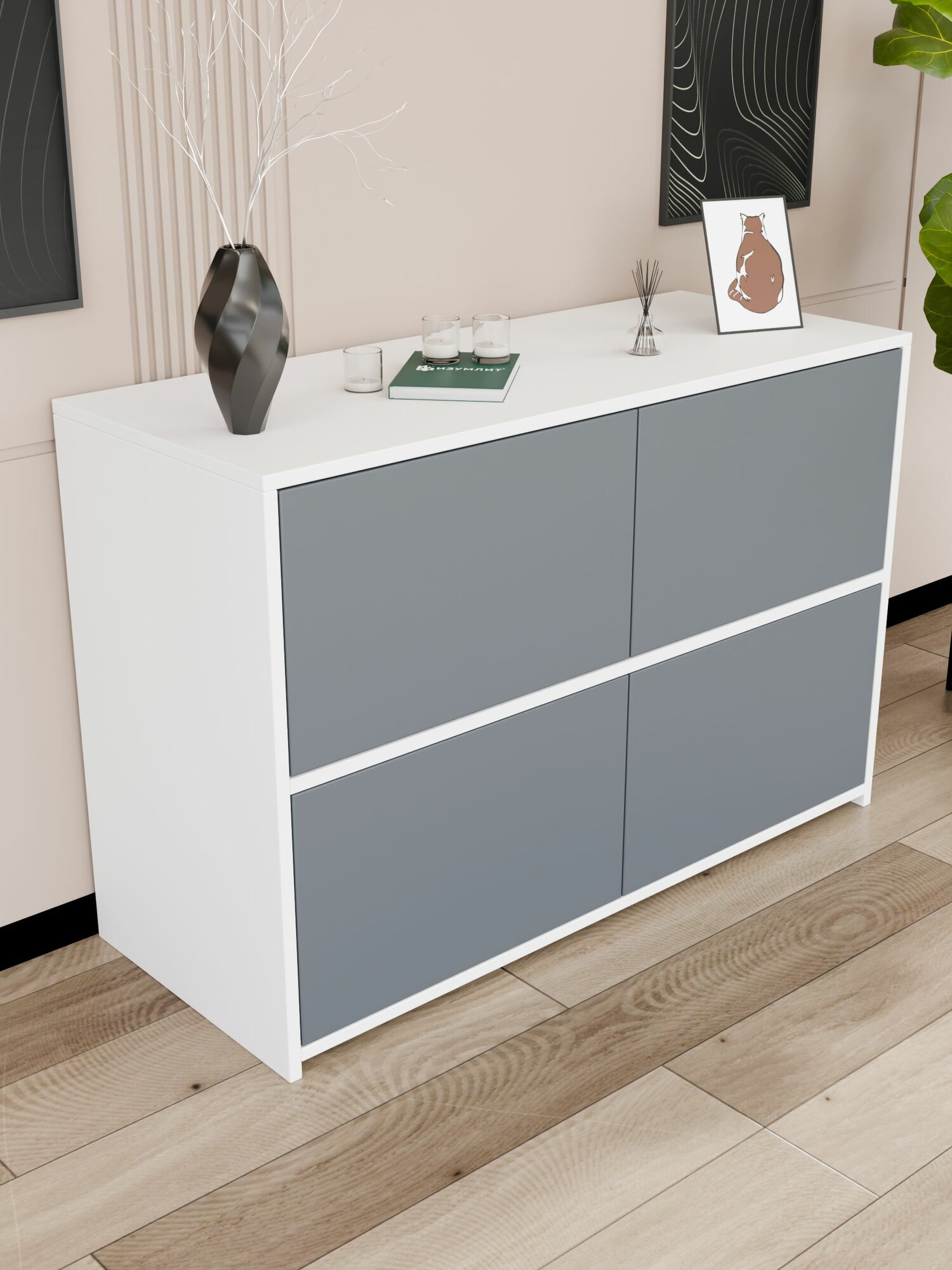 Изумлит Комод для белья и одежды Каллисто 100х66.8х40 см, белый/графит