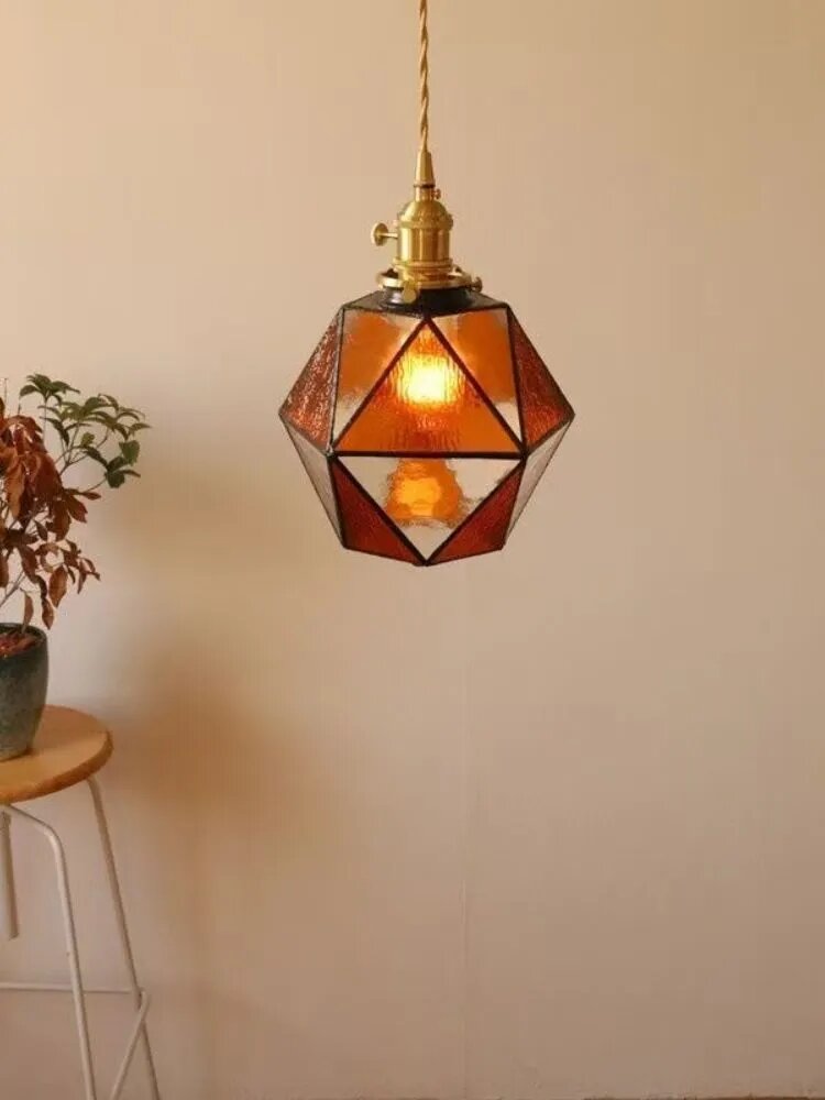 Потолочный светильник Тиффани E27, винтаж/ретро, стекло, для гостиной, оранжевый, подвесной светильник