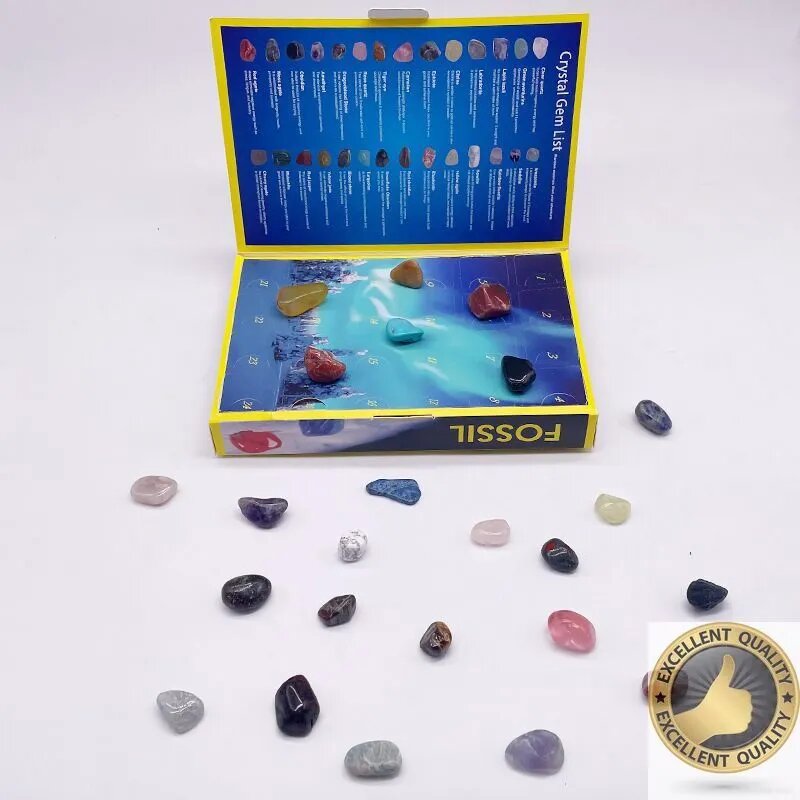 Сюрприз-бокс с минералами для Адвент-календаря, 24 камня из агата на Новый год и Рождество