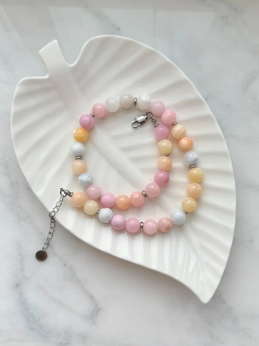 Чокер AnyJewels, длина 39 см, голубой, коричневый, розовый — фото 1