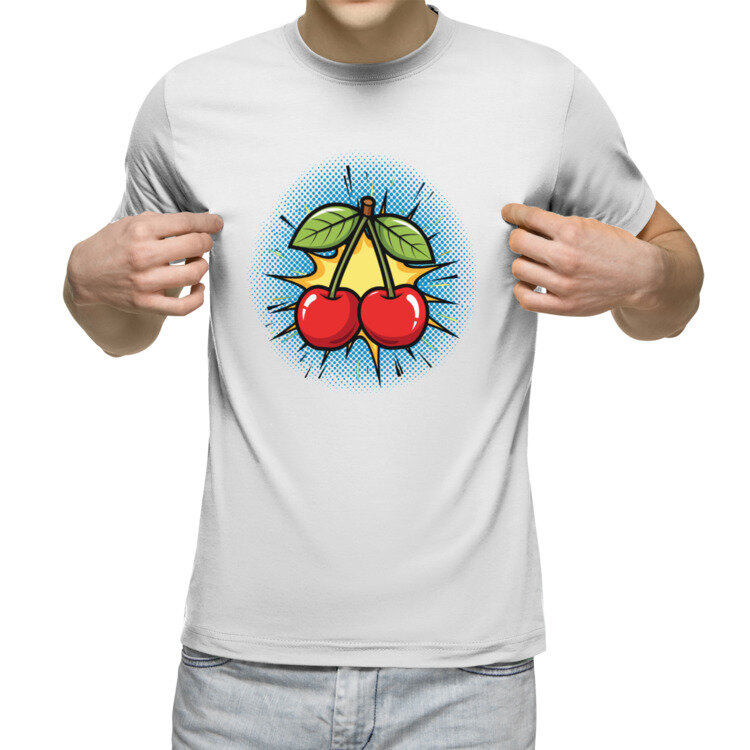 Мужская футболка «Красная сочная вишня» (белый, S)