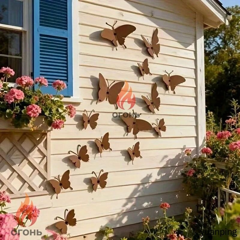 Эксклюзивный набор из 15 металлических бабочек для декора стен, сада, забора, балкона и террасы, монтаж без сверления