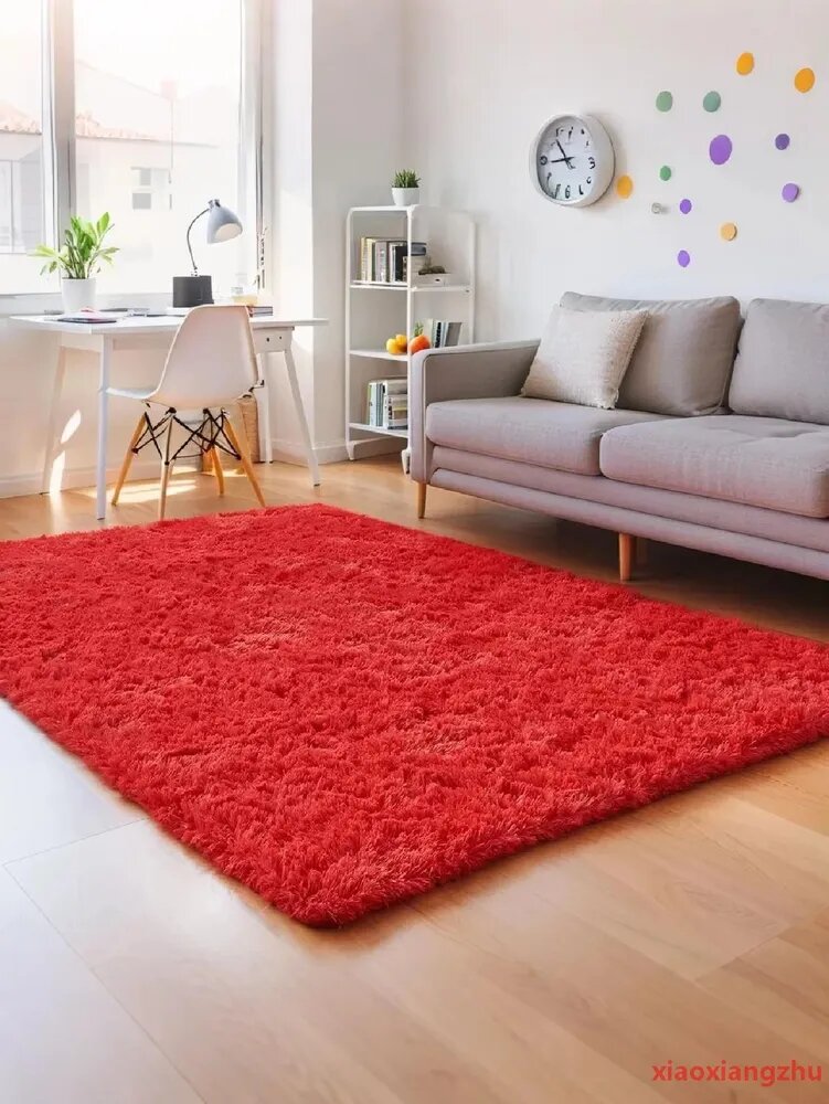 Коврик прикроватный Сплошной цвет 200x300 см, красный, из искусственного меха, прямоугольный