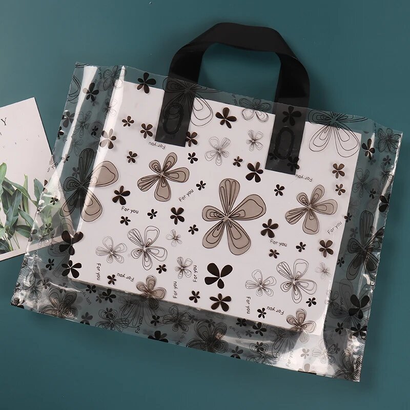 Подарочная сумка с цветочным принтом 40x30см, black flower