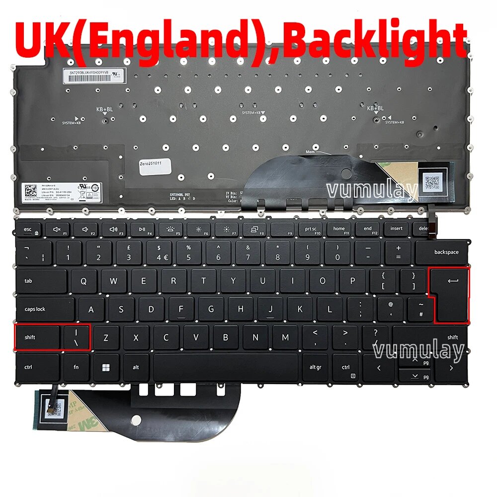 Клавиатура vumulay для Dell Precision 5750 5760 5770 5550 5560 5570 XPS 17 9700 9710 9720 UK Backlit
