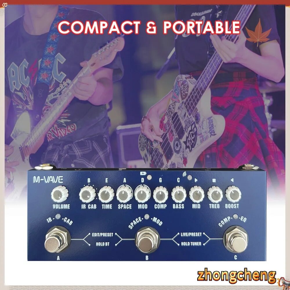 M-VAVE Педаль эффектов IR CAB TIME SPACE MOD COMP BASS MID TREB BOOST Электрогитара Синий Металл — фото 1