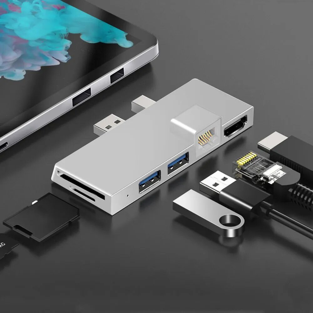 Док-станция для Surface Pro 4/5/6 с HDMI, гигабитным Ethernet и слотами для карт SD и microSD