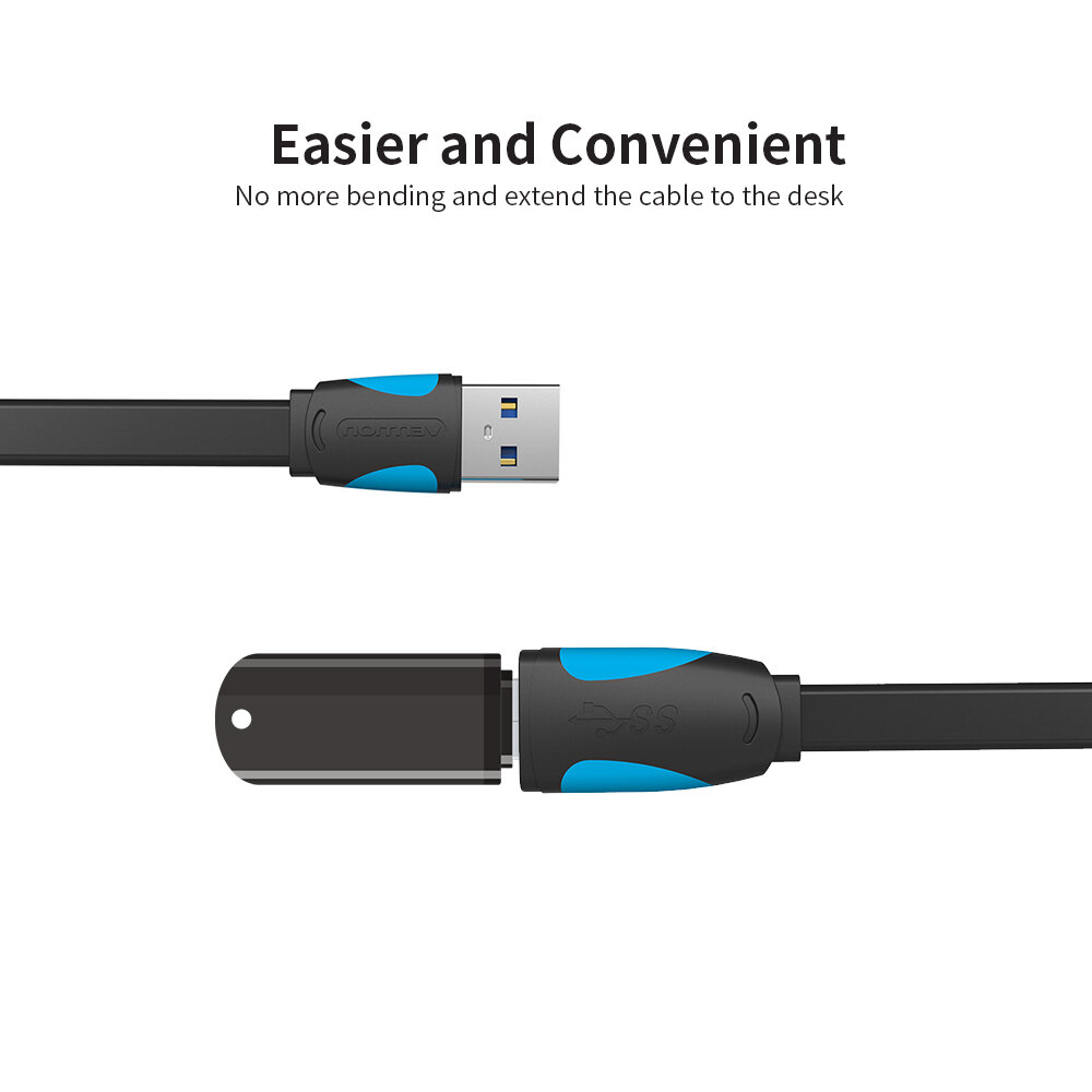 VENTION Кабель-расширение USB 3.0 Мужской-Женский с усилителем сигнала 5Gbps 2m/6.56ft Черный
