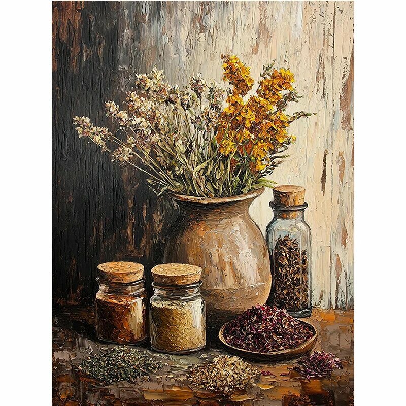 Натюрморт с травами, ретро стиль, 20x30см, Burgundy
