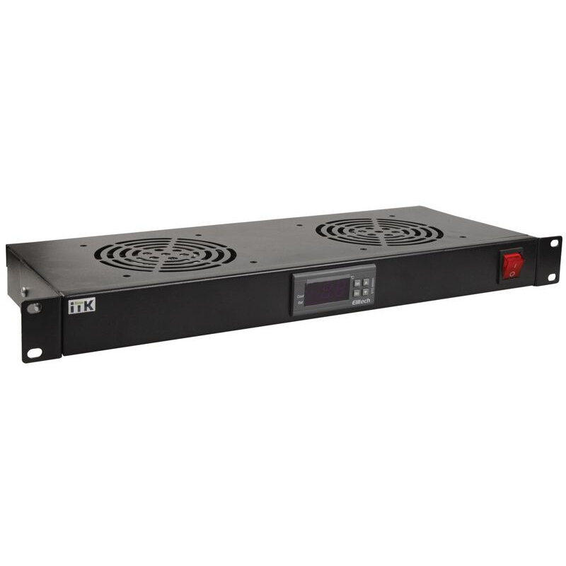 ITK 19 Модуль вентиляторный 1U с цифровым термостатом 2 вентилятора черный, IEK FM05-1U2TS-R (1 шт.)