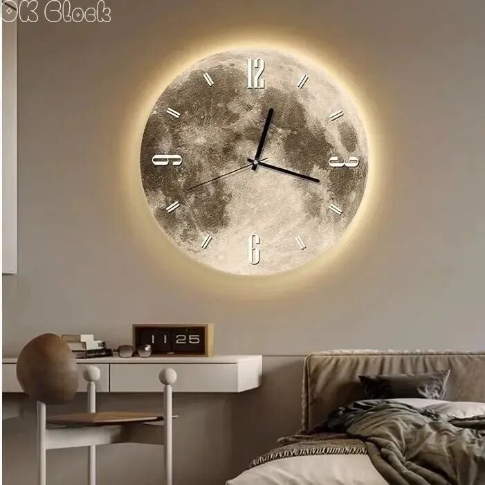 Настенные часы OK Clock 30 см x 30 см Moon Style Кварцевый механизм LED подсветка