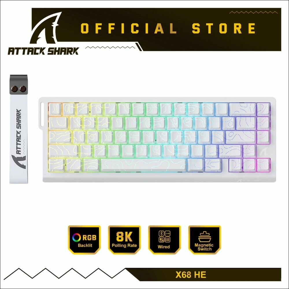 ATTACK SHARK Игровая клавиатура проводная x68HE_OZ-X68HE-White Magnetic Switch, (Attack Shark), Английская раскладка, белый