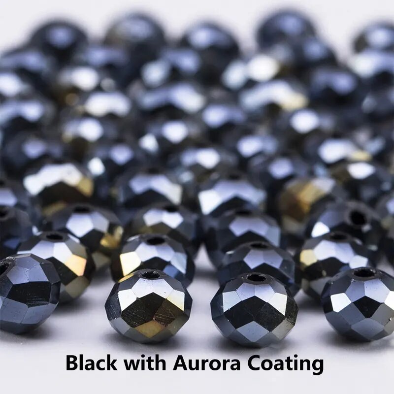 Бусины хрустальные черные с Aurora Coating, 4 мм