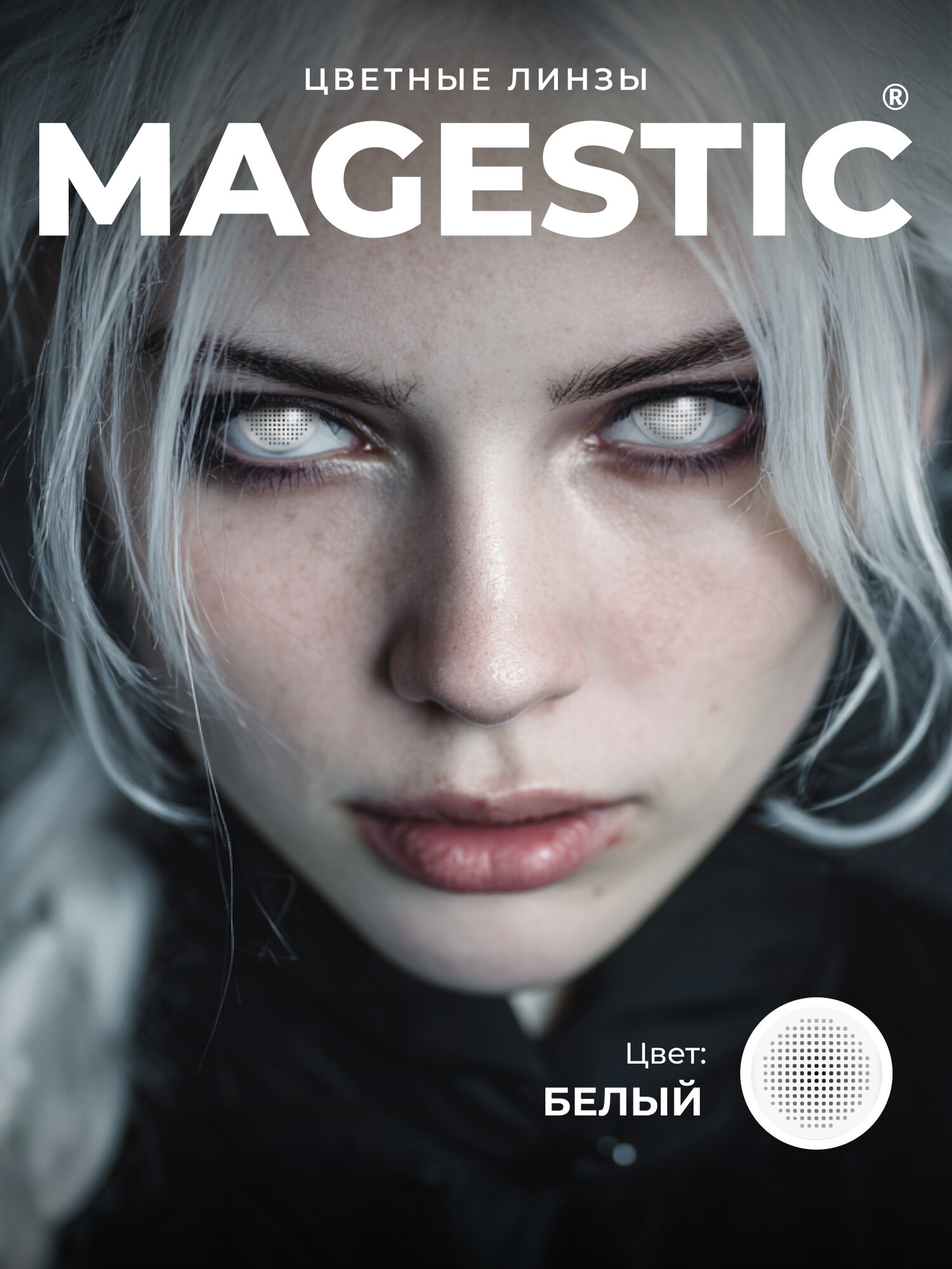 Цветные контактные линзы MAGESTIC Halloween белые Призрак, 1 пара