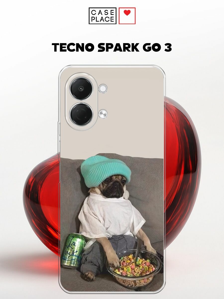 Чехол на Tecno Spark Go 3 / Текно Спарк Го 3 с принтом Мопс на диване